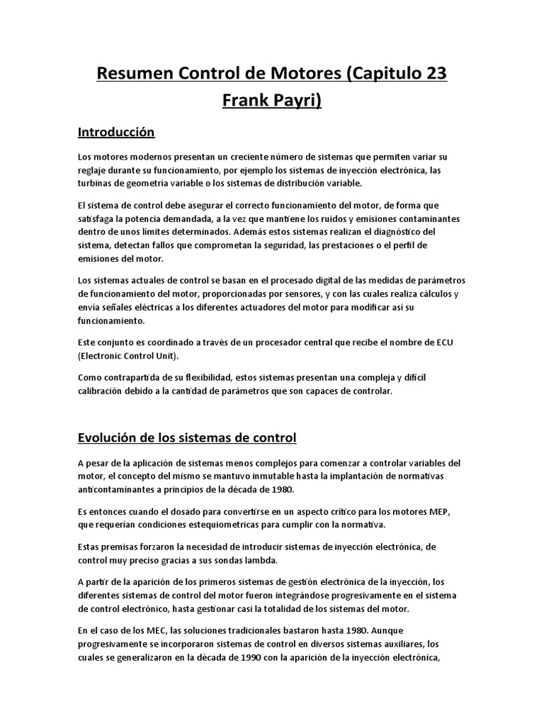 Control de Motores Resumen | PDF | Inyección de combustible | Electrónica