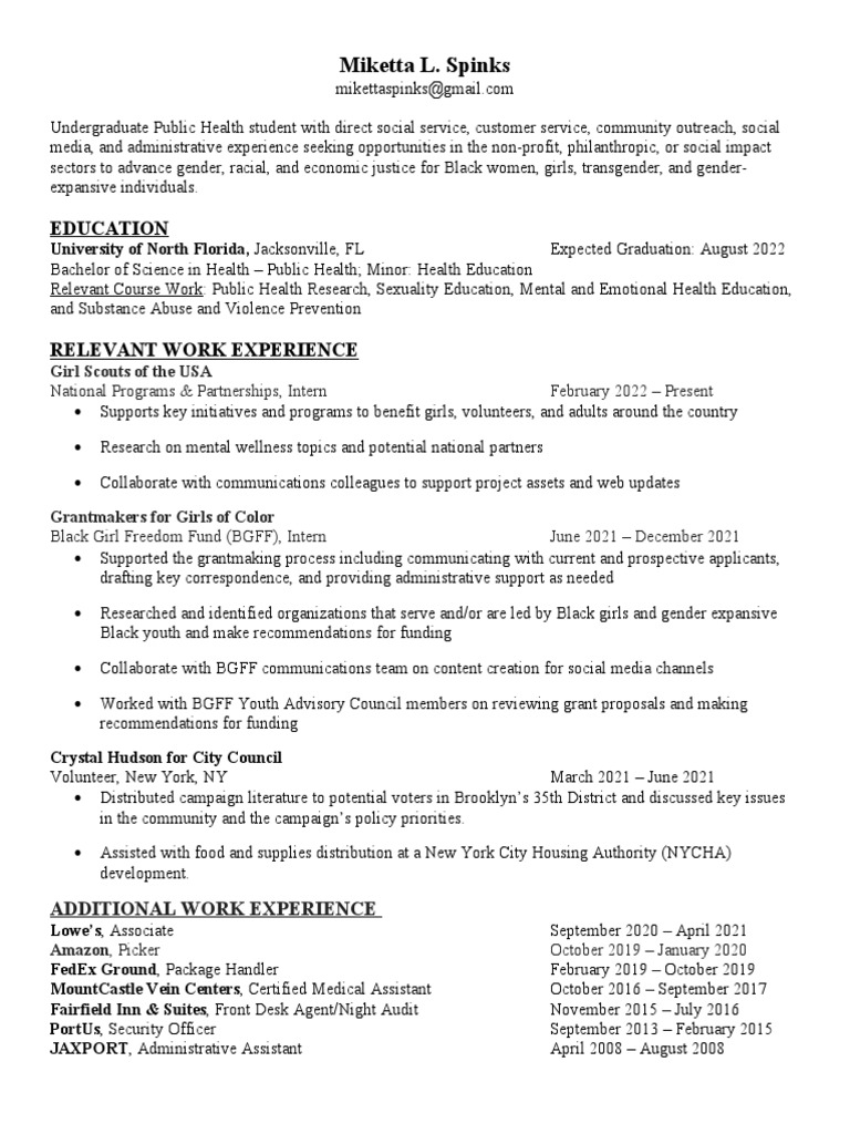 Mspinks Resume For School | PDF | Public Health | Gender