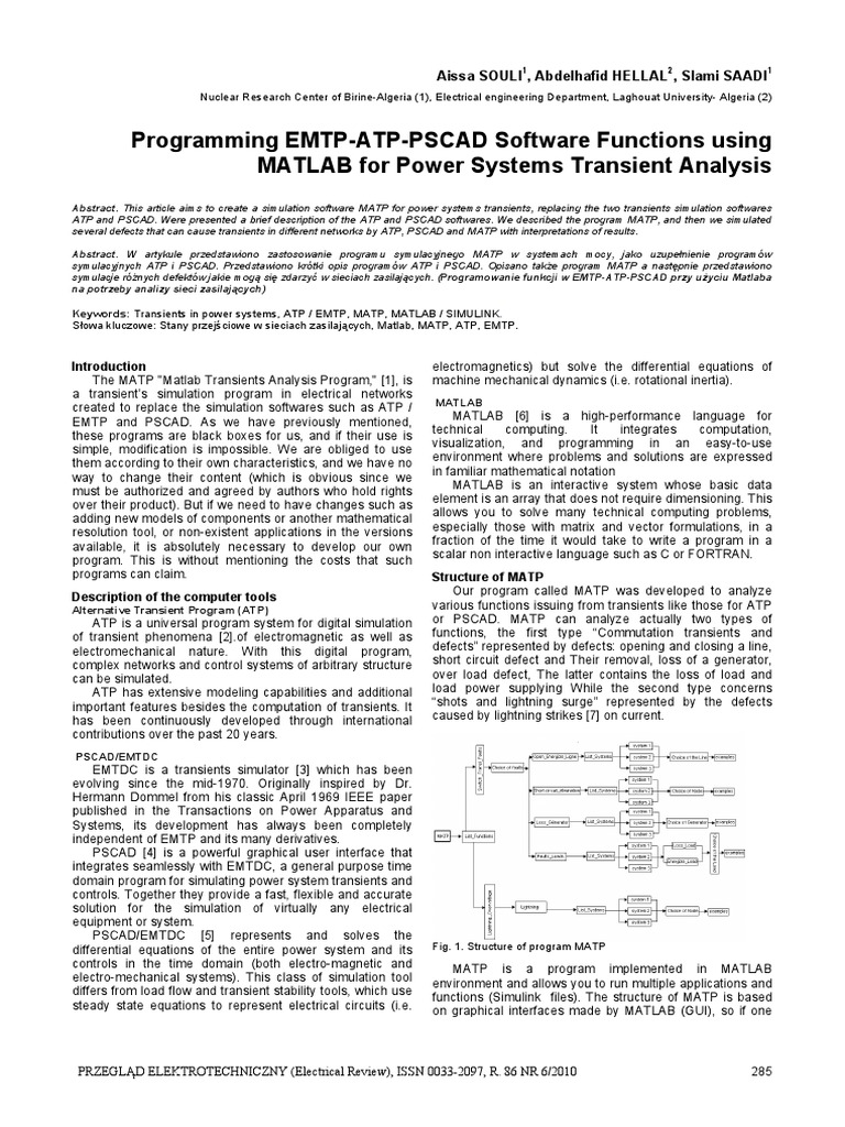 Programming EMTP-ATP-PSCAD Software Functions Using MATLAB For Power Systems Transient Analysis ...