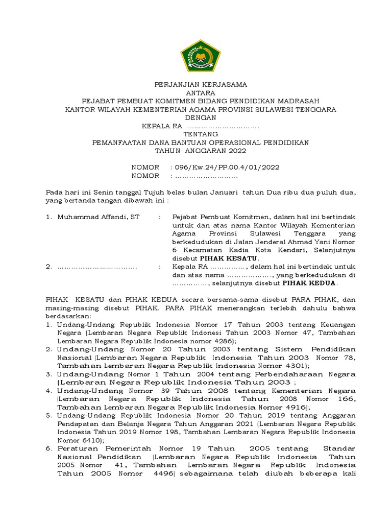 SPK BOP RA 2022 (Versi Office 97-2003) | PDF | Pengelolaan Keuangan & Uang