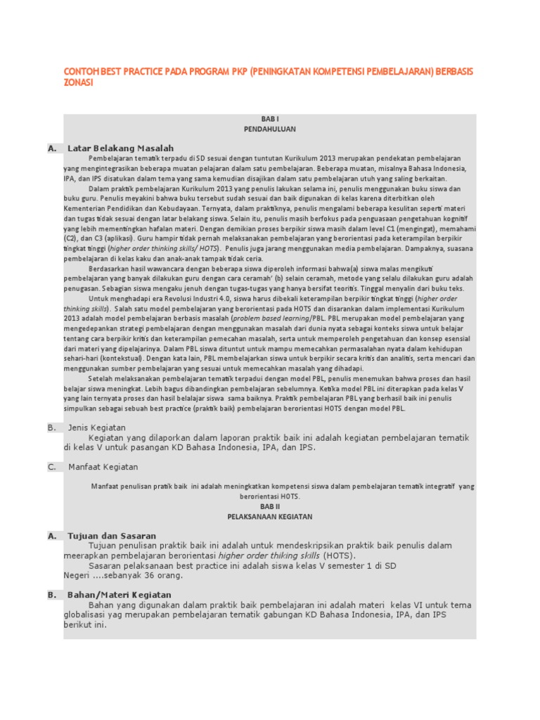 Contoh Laporan BEST PRACTICE | PDF