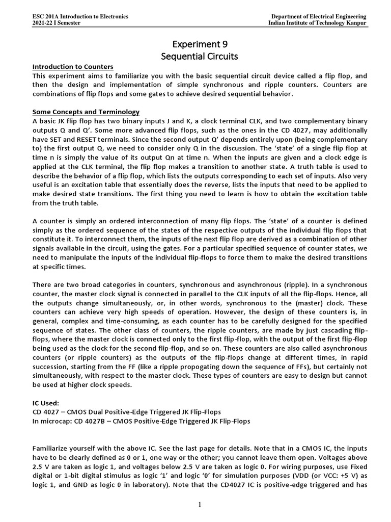 Experiment 9 Sequential Circuits: Introduction To Counters | PDF | Logic Gate | Computer Science