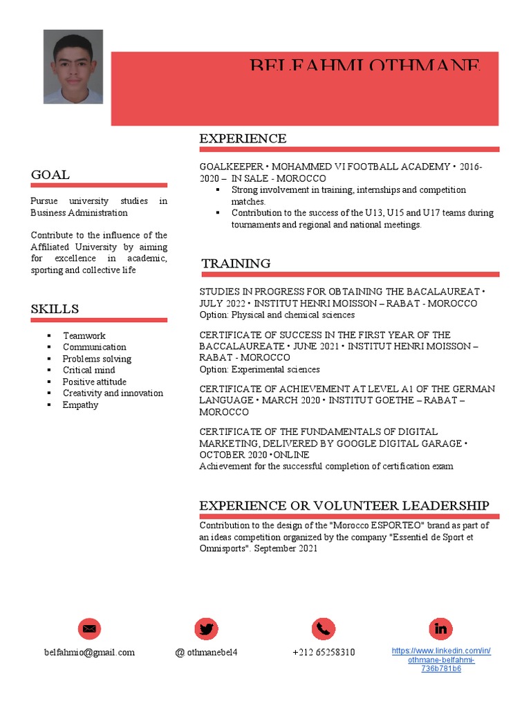 CV - Othmane BELFAHMI 2022 - English | PDF | Communication | Cognition