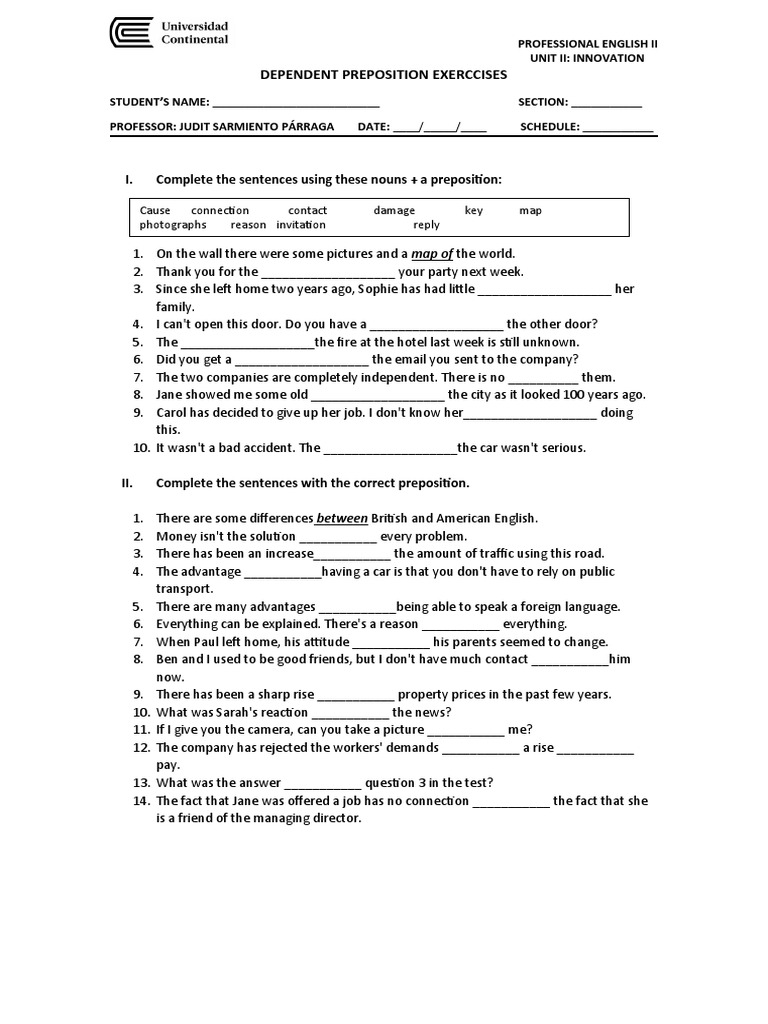 Dependent Preposition Exercises | PDF | English Language