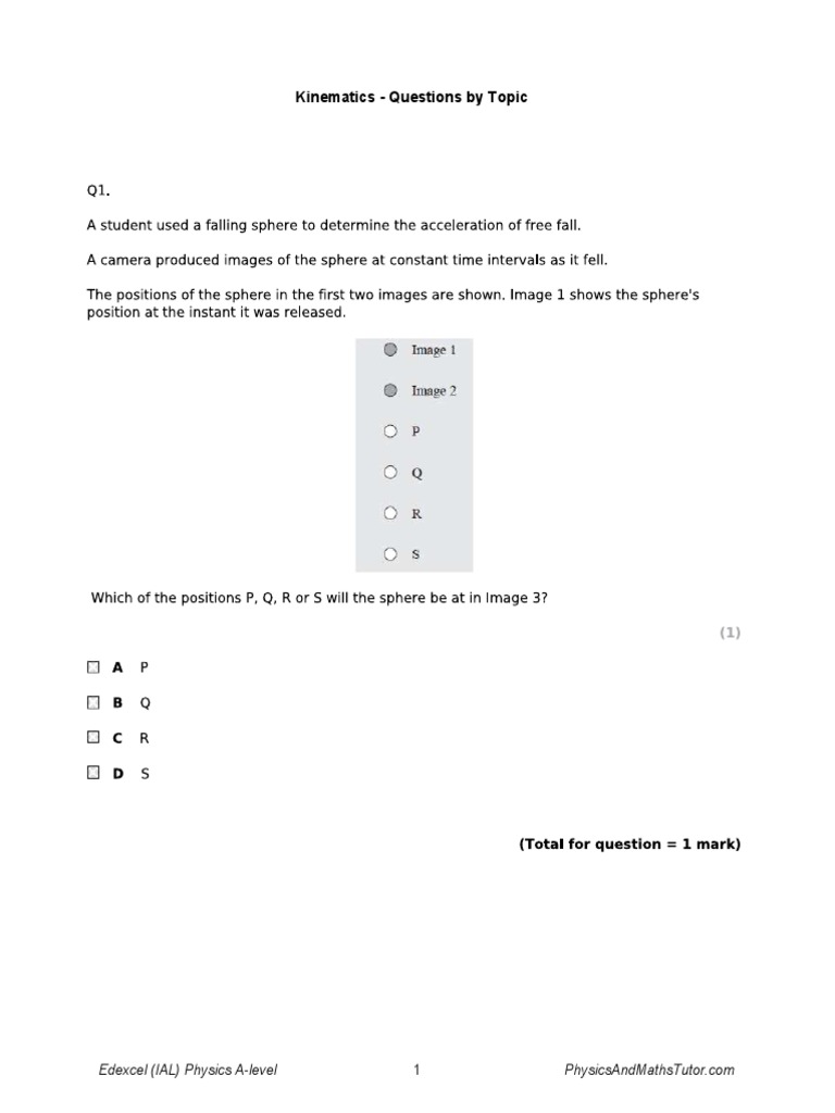Kinematics - Questions by Topic: Edexcel (IAL) Physics A-Level | PDF