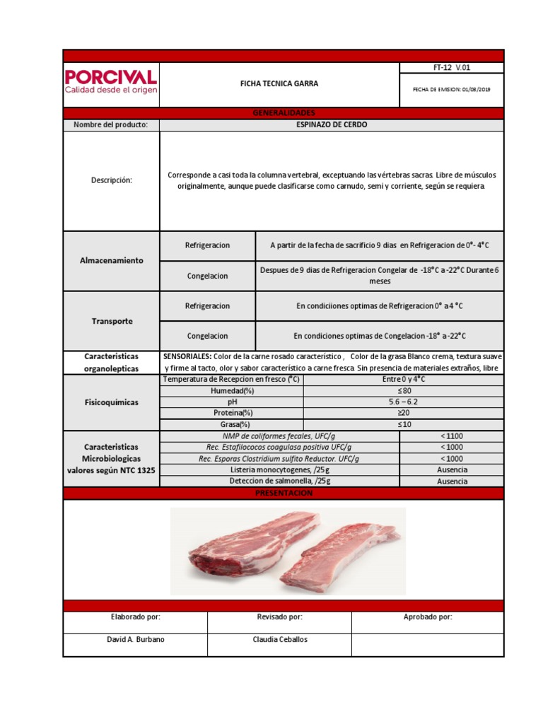 Ficha Tecnica Espinazo de Cerdo | PDF | Carne | Alimentos