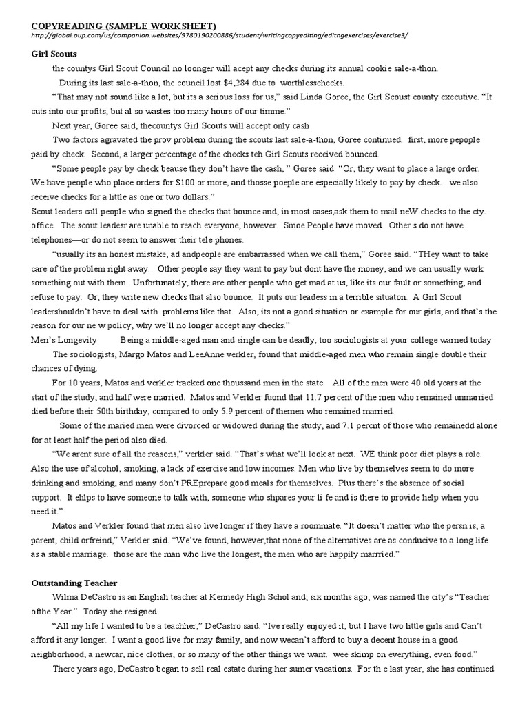 Copyreading (Sample Worksheet) Girl Scouts | PDF | Driving | Driving ...
