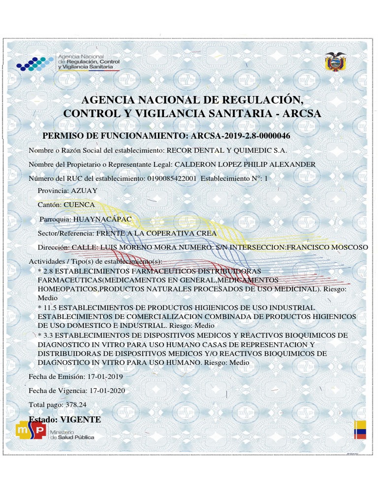 10 Permiso de Funcionamiento Arcsa | PDF