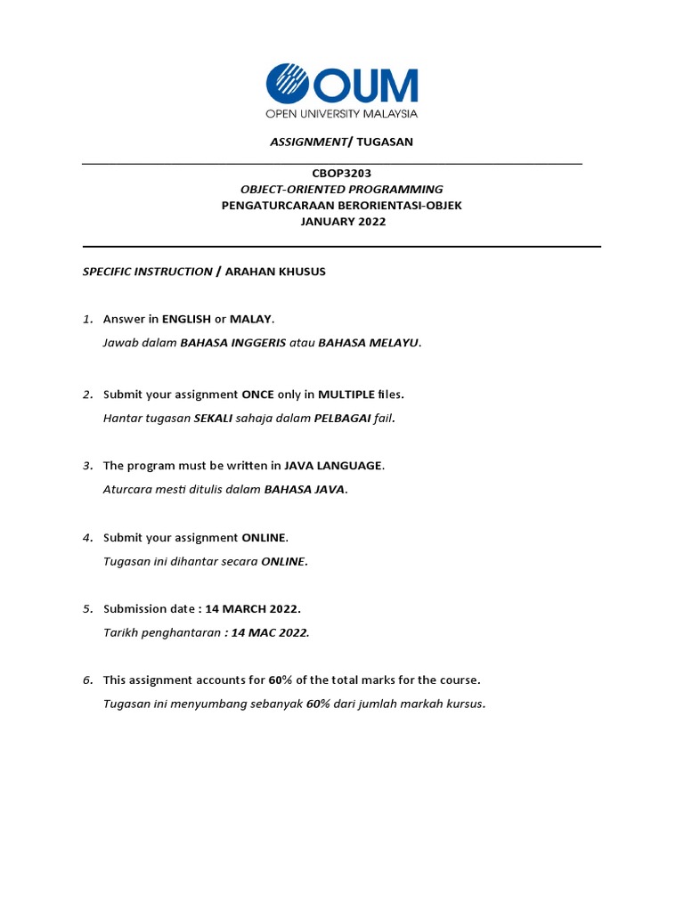 Assignment Tugasan Object Oriented Programming Pdf Parameter Computer Programming