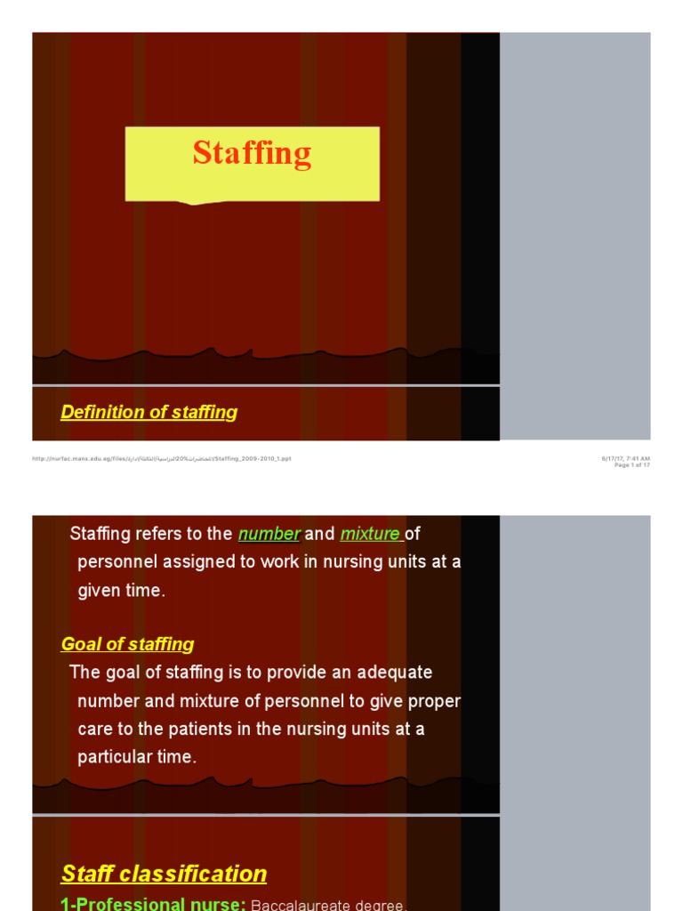 Definition of Staffing | PDF | Nursing | Social Programs