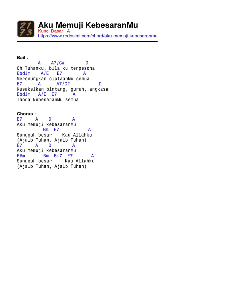Aku Memuji KebesaranMu Key-A REDOSIMI | PDF