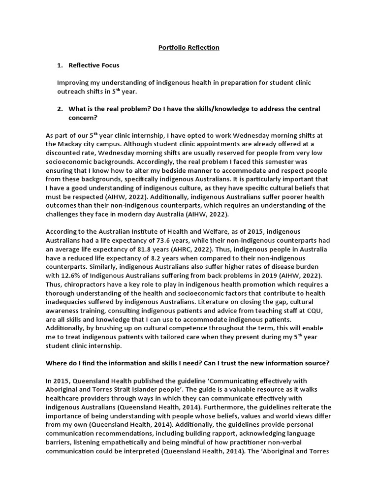 Portfolio Reflection 1 | PDF | Patient | Indigenous Australians