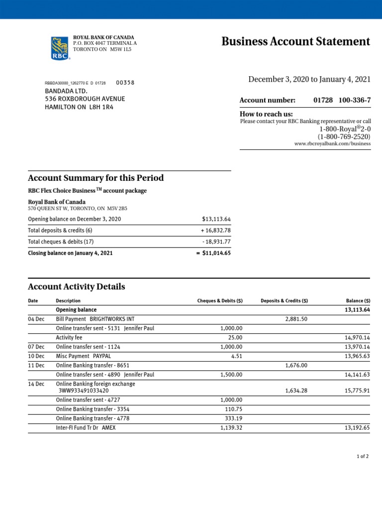 Business Account Statement: Account Summary For This Period | PDF ...
