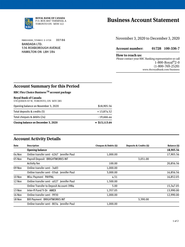 Business Account Statement: Account Summary For This Period | PDF ...