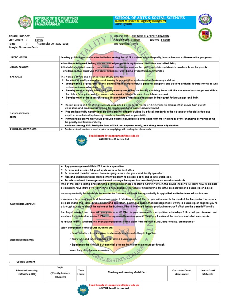 Business Plan Preparation Syllabus-1 | PDF | Online And Offline | Learning
