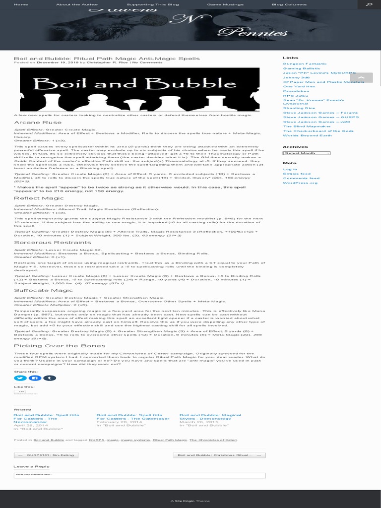 Boil and Bubble - Ritual Path Magic Anti-Magic Spells - Ravens N ...
