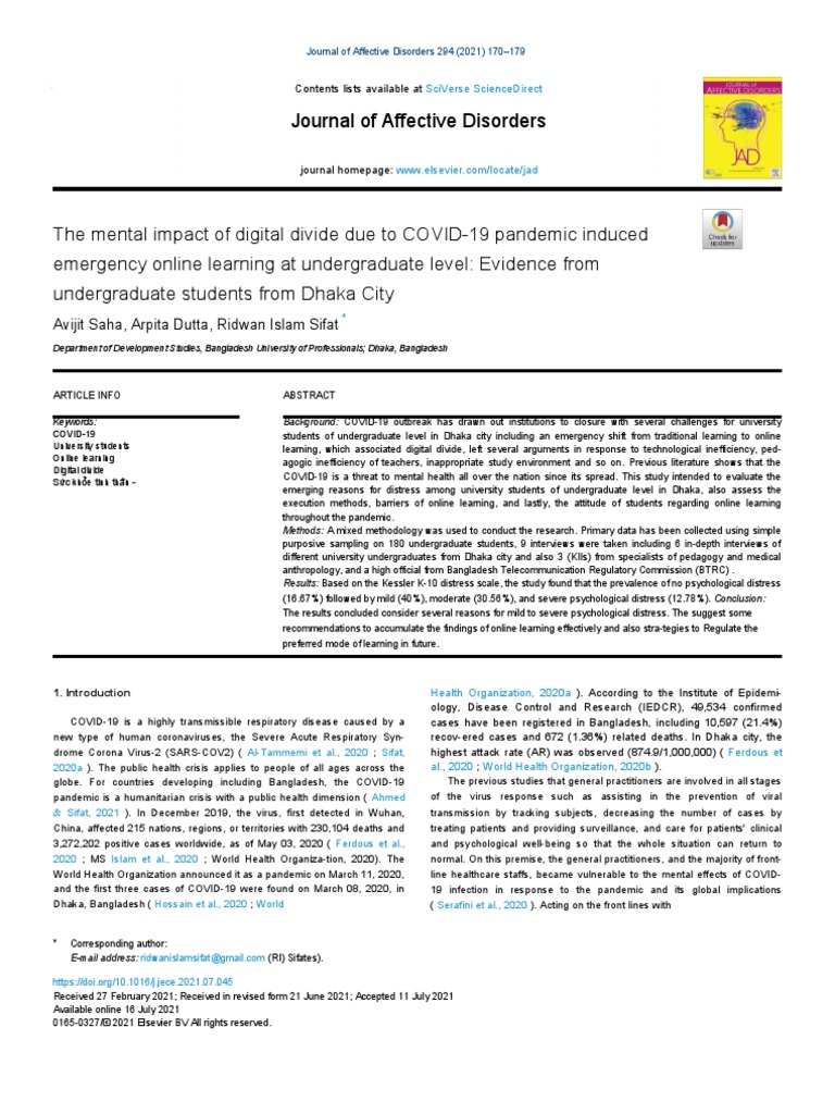 Journal of Affective Disorders | PDF | Educational Technology | Interview