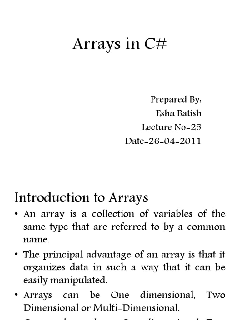 Arrays In Csharp Pdf Computer Programming Array Data Structure