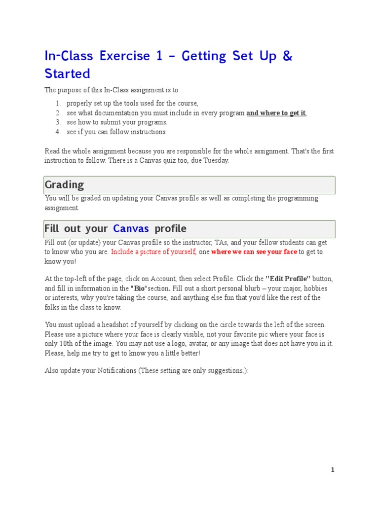 In-Class Exercise 1 - Getting Set Up & Started: Grading | PDF ...