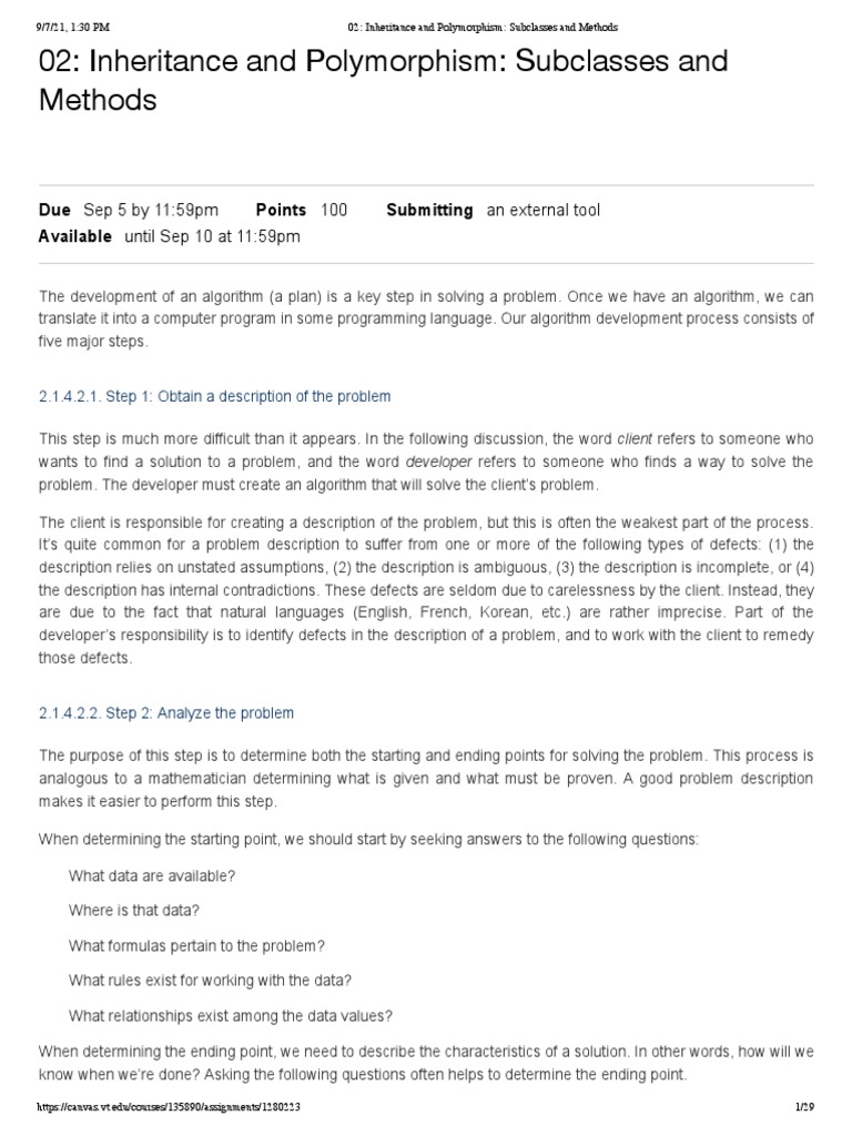 02 - Inheritance and Polymorphism - Subclasses and Methods | PDF | Inheritance (Object Oriented ...