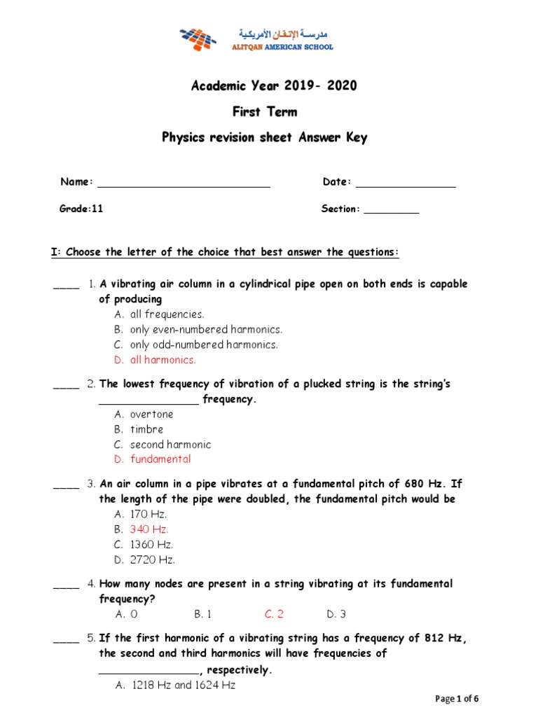 Grade 11 Physics Waves Practice Test | PDF | Harmonic | Waves