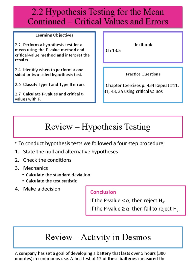 2.2 Hypothesis Testing Critical Values - COMPLETE | PDF | Type I And ...