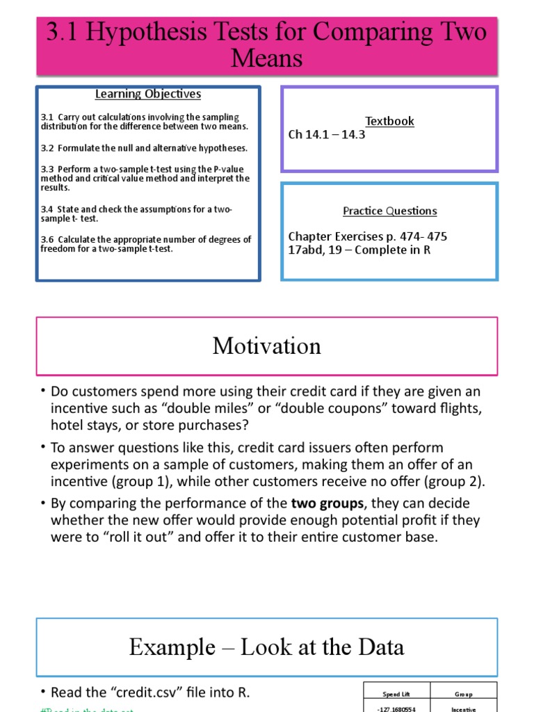 3.1 Comparing Two Means | PDF | Student's T Test | P Value