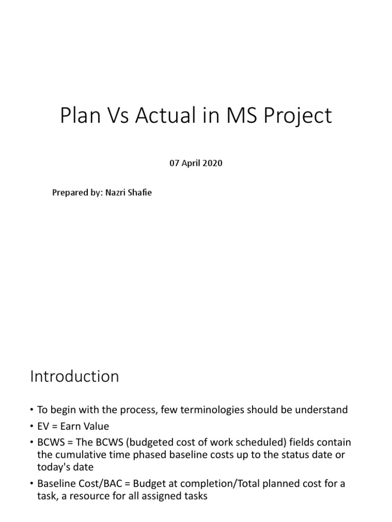 Plan Vs Actual MS Project | PDF | Business