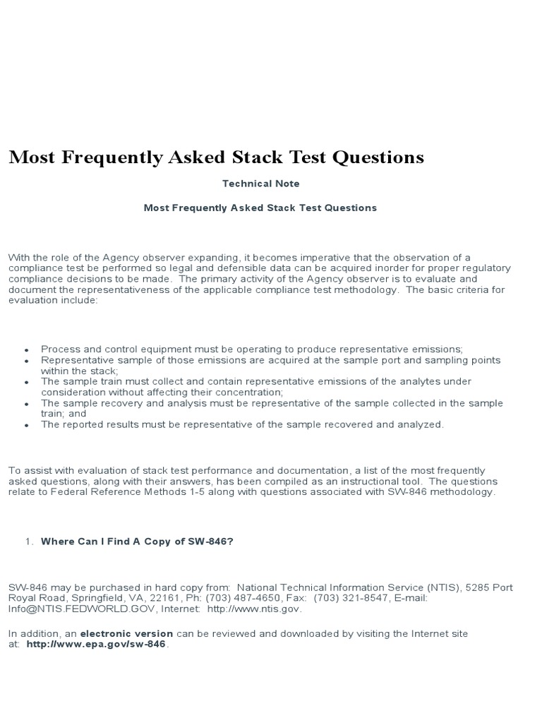 Most Frequently Asked Stack Test Questions | PDF | Volatile Organic ...
