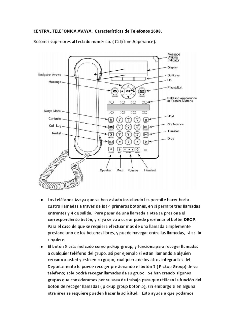Manual de Uso del Teléfono Avaya 1608 | PDF | Teléfono | Contraseña