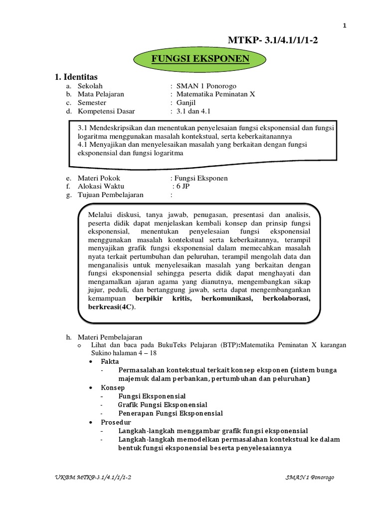 UKBM MTKP-1-2 Fungsi Eksponen | PDF