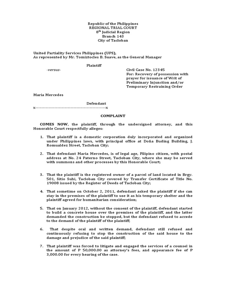 Complaint With Prayer For Injunctive Relief | PDF | Injunction | Justice