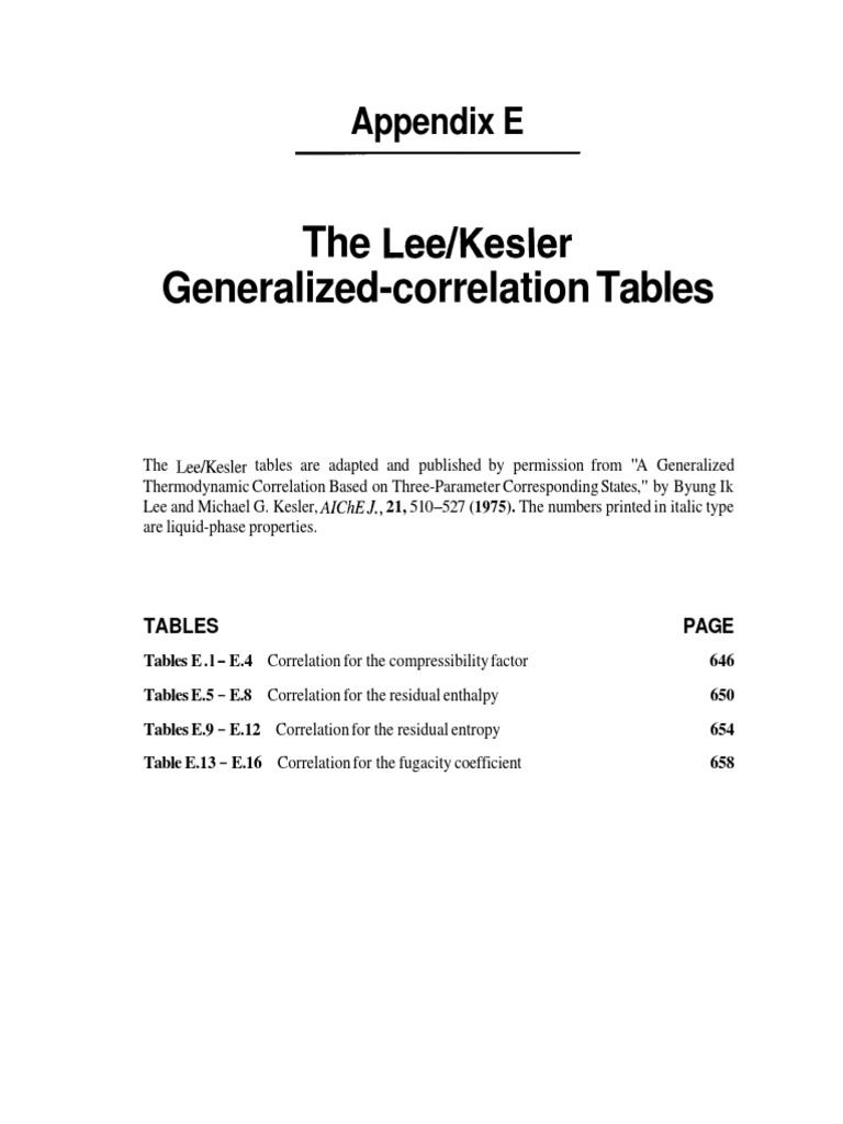 Lee-Kesler Generalized Correlation Tables | PDF | Science & Mathematics
