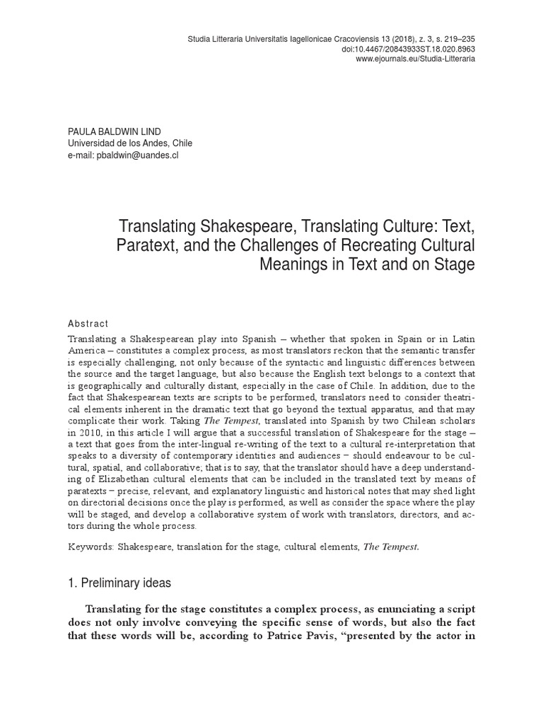 Translating Shakespeare for Stage | PDF | Translations | William ...