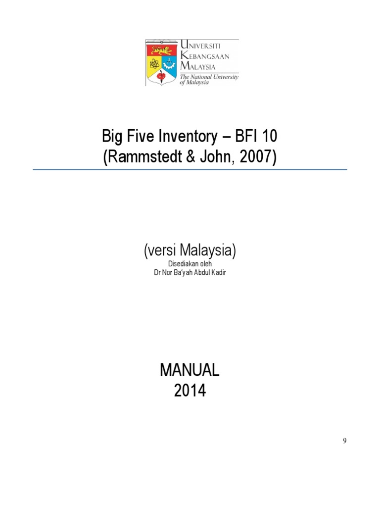 BFI-10: Panduan Singkat untuk Menilai Lima Faktor Utama Personaliti | PDF