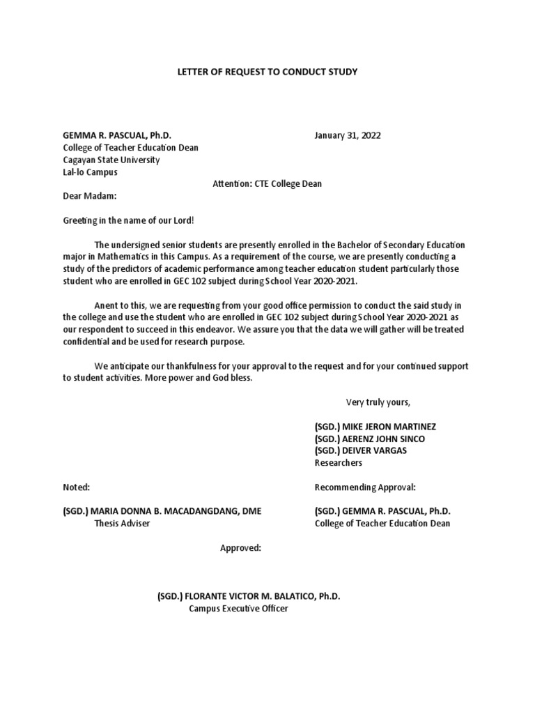 Letter of Request To Conduct Study | PDF