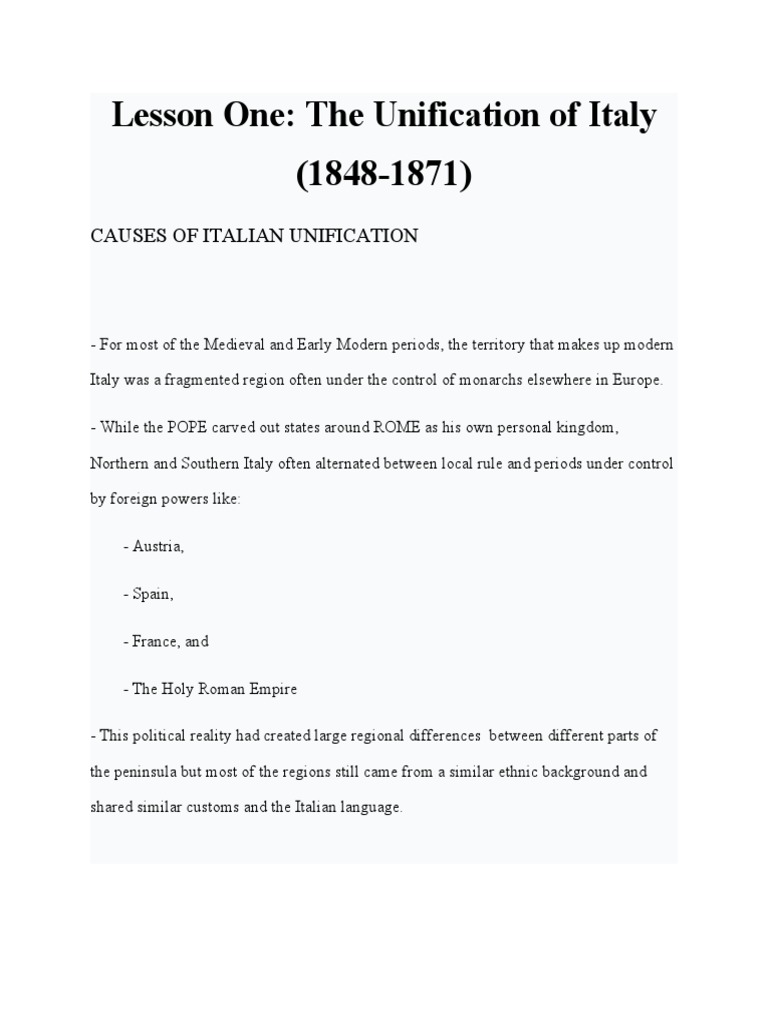 The Unification of Italy | PDF | Italy | International Relations