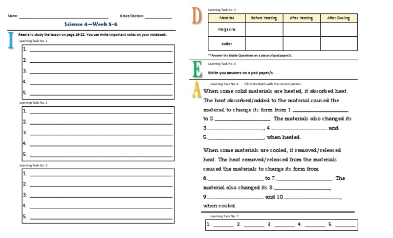 Week 5 Answer Sheet - Science Week 5-6 | PDF