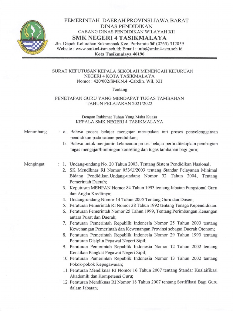 SK Tugas Tambahan Guru - 001 | PDF