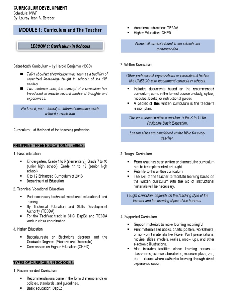 Notes - Curriculum Development | PDF | Curriculum | Educational Assessment
