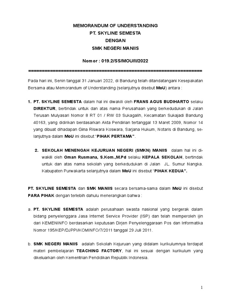 Draft Mou Teaching Factory | PDF