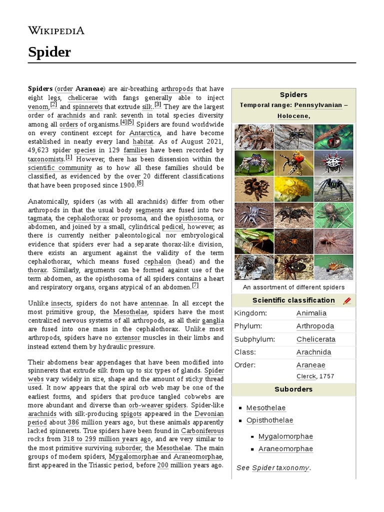 Spider: Spiders Spiders (Order Araneae) Are Air-Breathing Arthropods ...