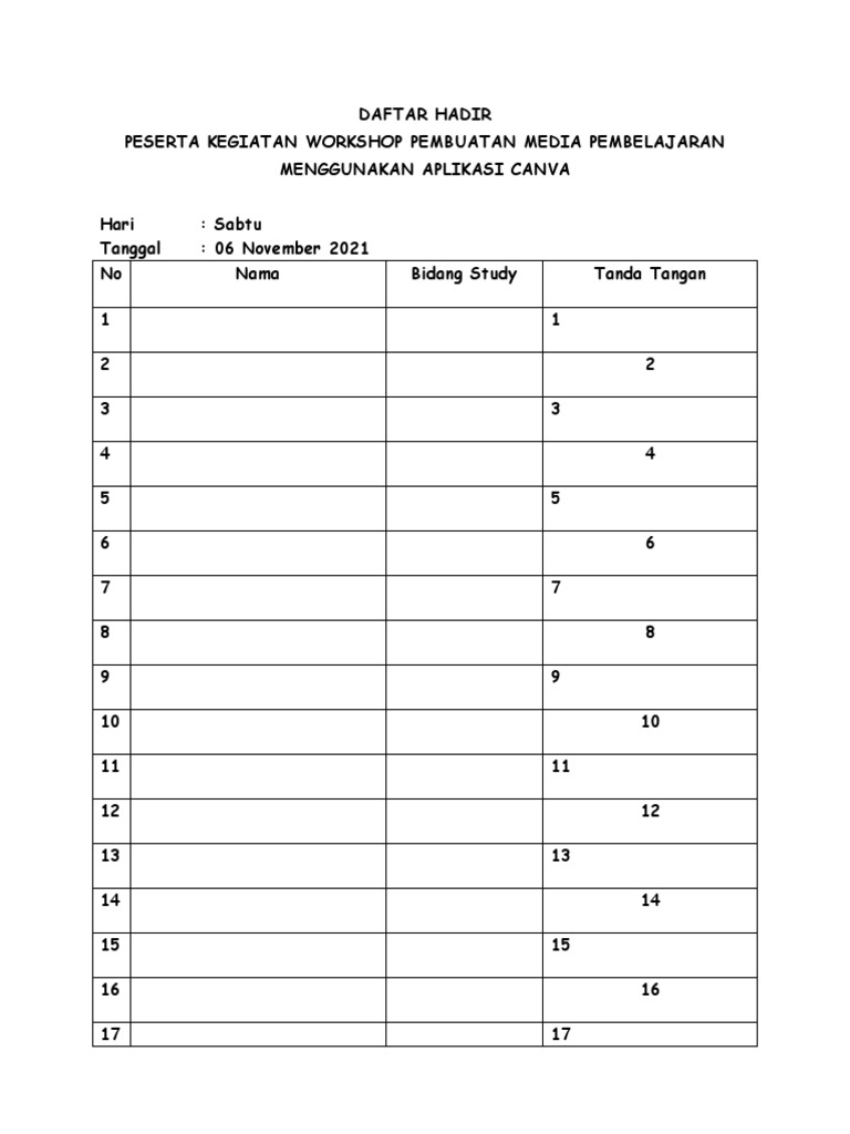 DAFTAR HADIR Workshop | PDF
