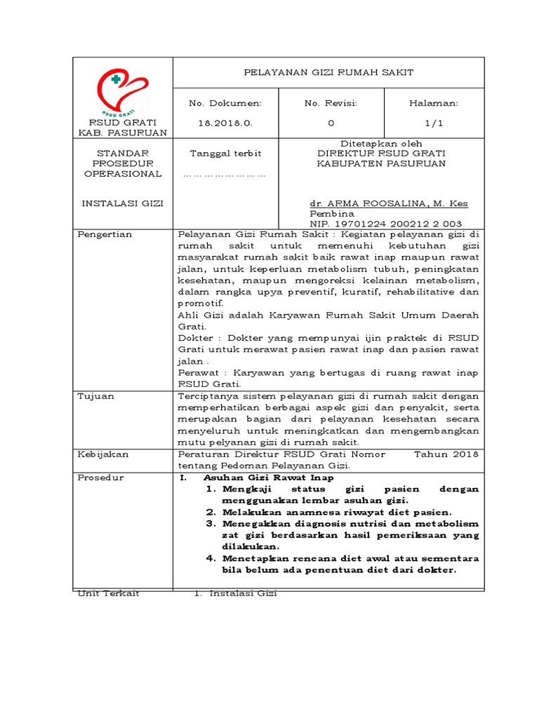 Spo Pelayanan Gizi Rumah Sakit | PDF