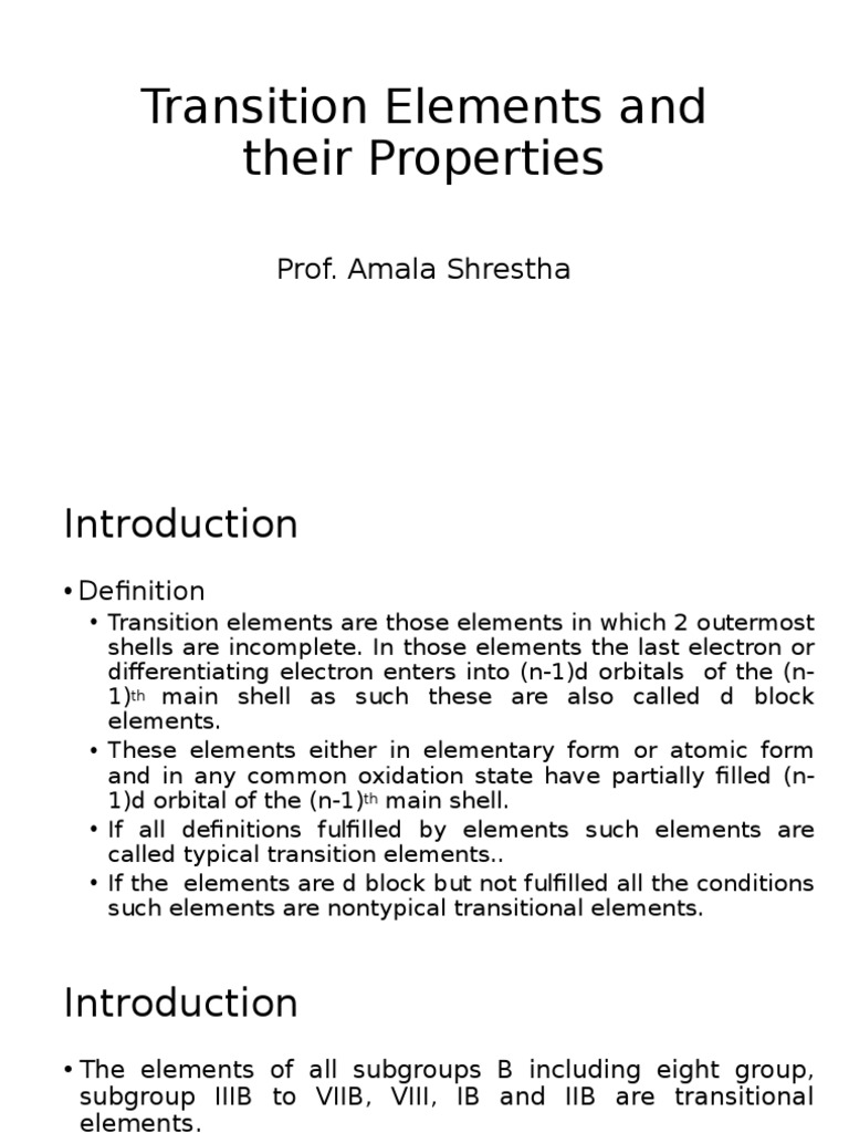 Transition Elements: Properties & Series | PDF | Coordination Complex ...