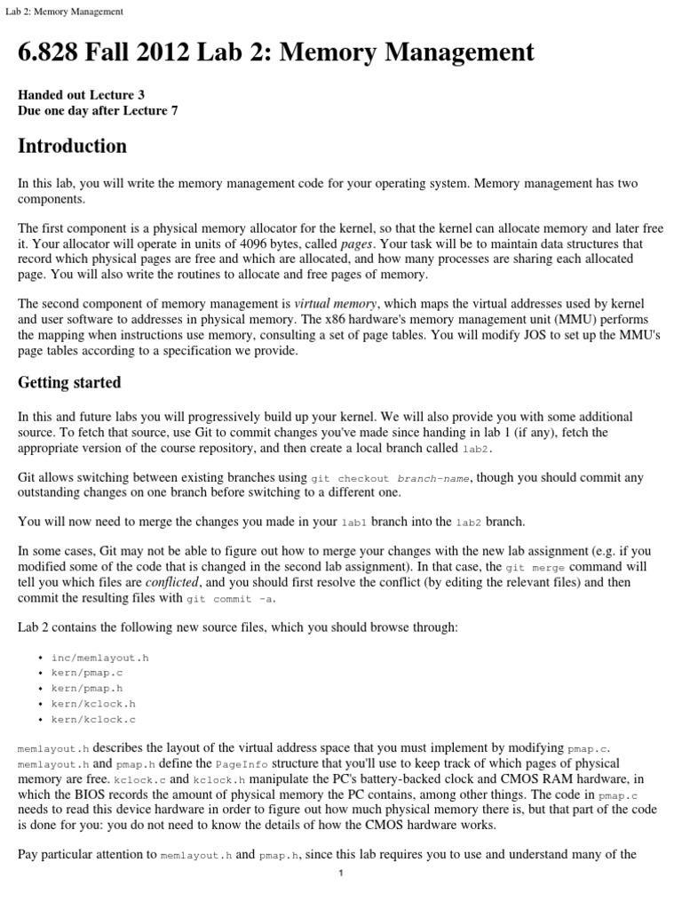 MIT6 828F12 Lab2 | PDF | Kernel (Operating System) | Pointer (Computer Programming)