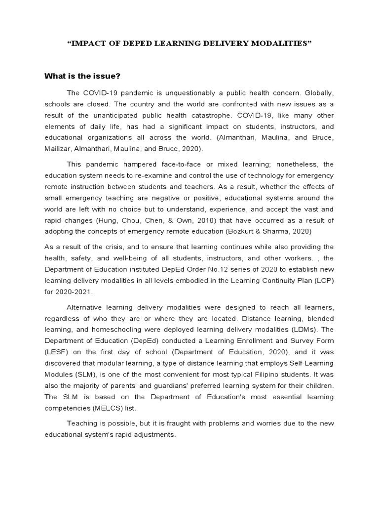 Case Study - IMPACT OF DEPED LEARNING DELIVERY MODALITIES | PDF ...