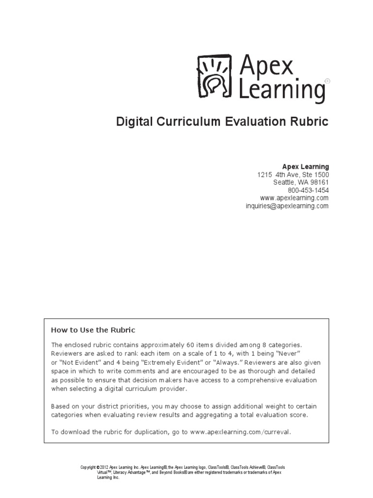 Curriculum Evaluation Rubric | PDF | Educational Assessment | Rubric ...