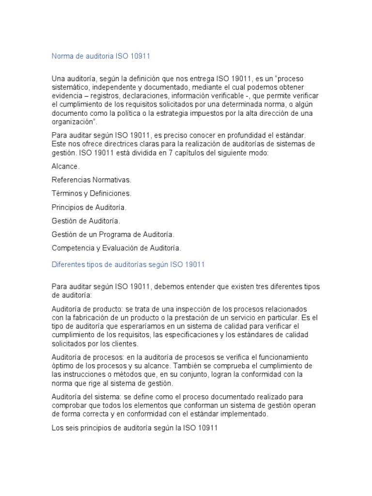 Normas de Auditoria Iso 10911 | PDF | Auditoría | Calidad (comercial)