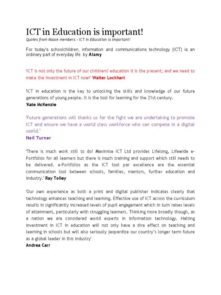 Ict Is Important QUOTES | PDF | Information And Communications ...